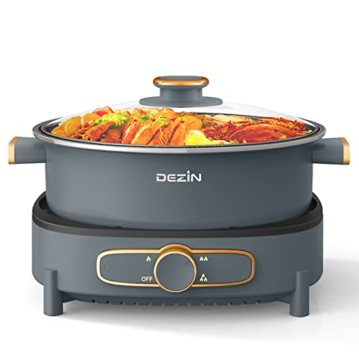 Dezin Electric Shabu Shabu Hot Pot with Removable Pot, 4L Electric Non-Stick Hot Pot with Multi-Power Control, 3.7" Depth Electric Cooker with Tempered Glass Lid for Party, Family and Friend Gathering