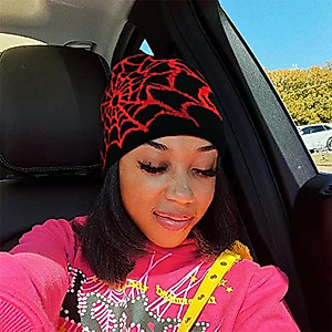 Diskebuiss Y2k Wool Acrylic Knit Spider Web Pattern Hat - Women's & Men's Gothic Spider Web Beanie