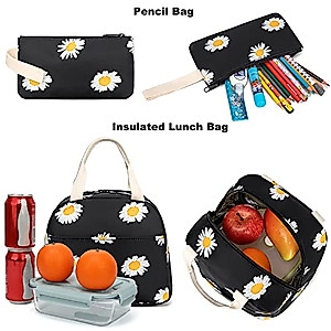 Esfoxes Daisy School Backpack for Girls, Kids Teens School Bags Bookbags Set with Lunch Bag Pencil Bag