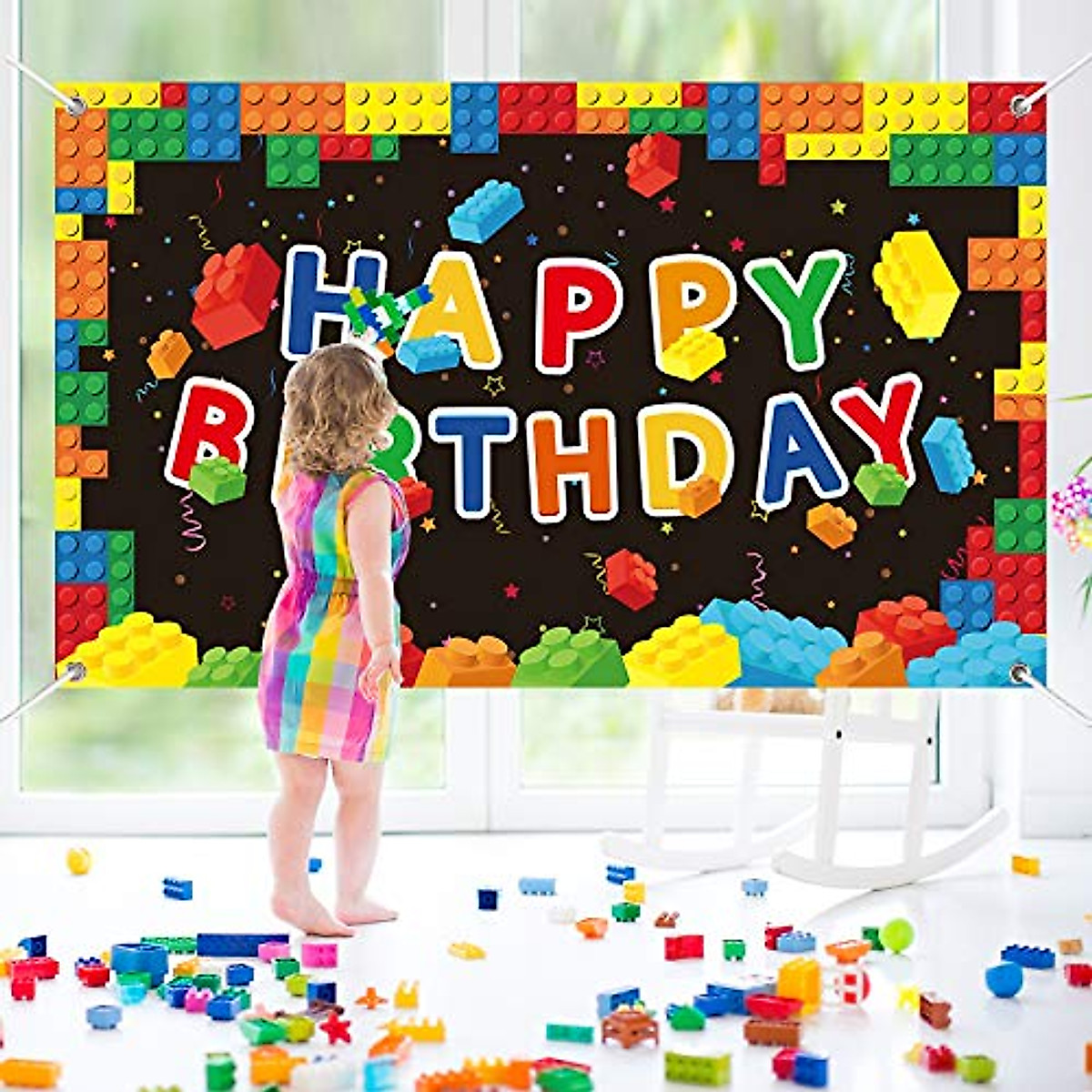 Building Blocks Party Decorations Colorful Blocks Birthday Backdrop Photography Children Kids Building Blocks Theme Party Supplies