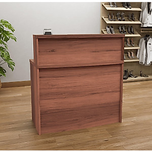 UGOS Mono Walnut Modern Reception Desk w/Transaction Counter | Laminate Desktop | Multifunctional Standing Front Desk for Home, Office, Salon, Spas, and Lobby (40 inch (100 cm))