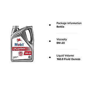 Mobil Full Synthetic High Mileage Motor Oil 0W-20, 5 Quart