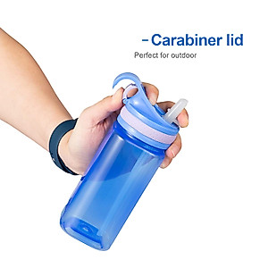 6 Pack Kids Water Bottle with Straw & Hanging Clip, 16 oz Square Personalized Plastic Water Bottle Bulk, Dishwasher Safe & Lightweight for Boys Girls to School Sports Travel Camping, DIY Gift, Blue