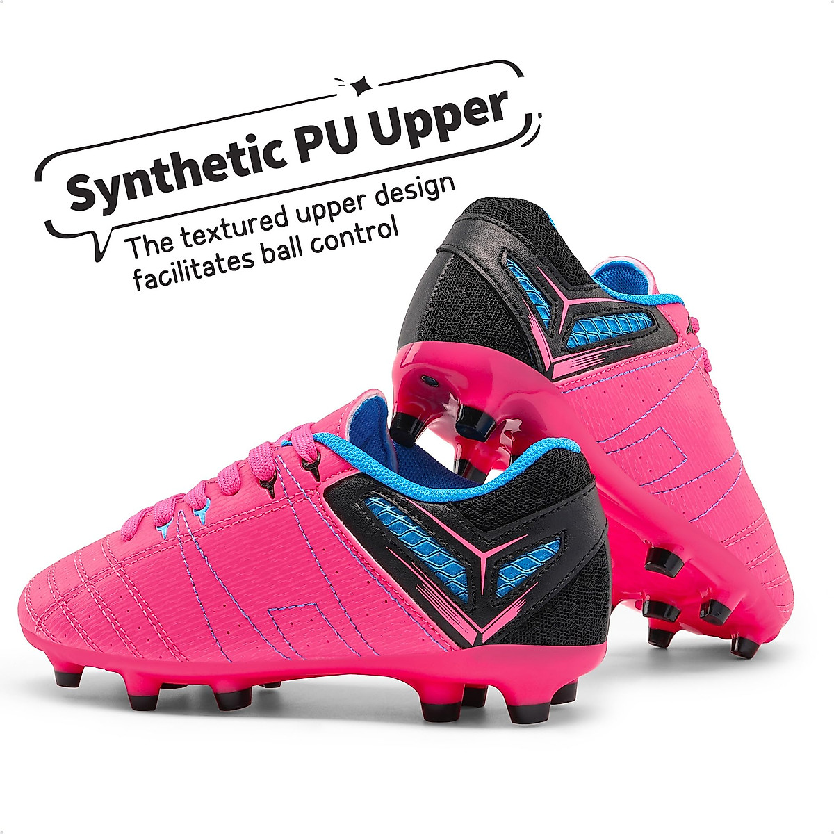 DREAM PAIRS Boys Girls Soccer Football Cleats Shoes for Little Kid/Big Kid,Size 10 Toddler,Fuchsia/Black/Cyan,160471-K