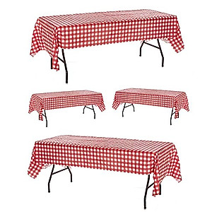 Oojami Pack of 4 Plastic Red and White Checkered Tablecloths - 4 Pack - Picnic Table Covers