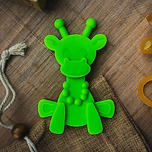 Baby Teething Toy Extraordinaire - Little Bambam Giraffe Teether Toys by Bambeado. Toy for Natural Teething Comfort and for Sore Gums - Christmas Gift for Baby Through to Infant - Lime
