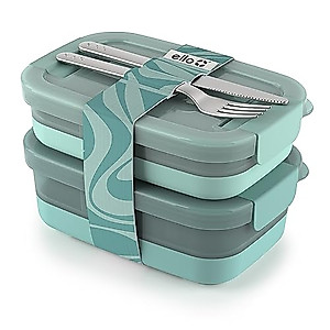 Ello 2-Pack Bento Box Lunch Stack Plastic Food Storage Container | Leak-Proof Locking Plastic Lids | Silicone Base | BPA-Free | Freezer Microwave and Dishwasher Safe | Mint Chip