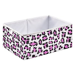 CaTaKu Pink Leopard Print Cube Storage Bins for Organization, Rectangular Fabric Storage Cubes Storage Bins for Cube Organizer Foldable Storage Baskets for Shelves Living Room