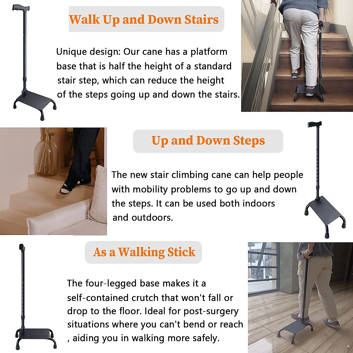 Aliseniors Stair Climbing Assist Cane, FSA/HSA Eligible Stair Lift Aid for Seniors Stair Steady to Walk Up and Down Stairs or Steps, Adjustable Walking Sticks for Right or Left Handed Men or Women