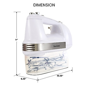 Kenmore 5-Speed Electric Hand Mixer, Beater,Blender, White, 250W Motor, Interchangeable Beaters, Dough Hooks, Liquid Blending Rod, Automatic Cord Retract, Burst Control, Clip-On Accessory Storage Case