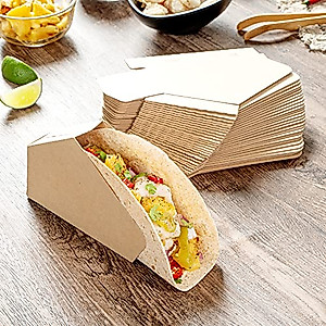 Restaurantware Bio Tek 6 .25 x 2 x 3.75 Inch Single Taco Holder 200 Greaseproof Stand Up Taco Holder - Large Self-Standing Kraft Paper Paper Taco Holder Freezable