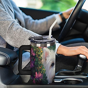 West Highland Terrier in The Garden 40oz Water Bottle Double Wall Insulated Tumbler with Handle Leakproof Travel Mug Black-style