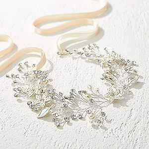 SWEETV Flower Girl Headpiece Silver Princess Wedding Headband -Baby Girls Flower Pearl Hair Accessories for Birthday Party, Photography