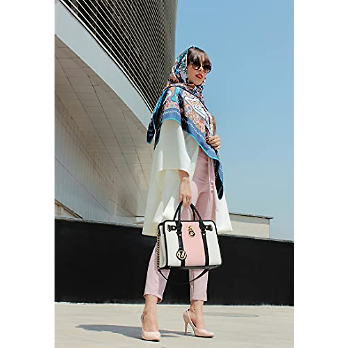 Women Handbags Purses Satchel Bags Top Handle Work Tote Shoulder Bags with Matching Wallet (Pink/White)