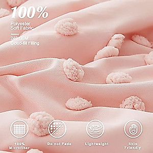 Geniospin Twin Comforter Set 6 Pieces, Bed in A Bag with Comforters, Sheets, Pillowcases & Shams - Pom Tufted Design Microfiber, All Season Down Alternative Bedding Sets (Pink, 66 x 86 Inches)