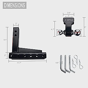 OPENROAD Adjustable Trailer Hitch Ball Mount Fits 2-Inch Receiver, 2’’ & 2-5/16’’ Dual Balls 12000lbs/7500LBS, 8" Drop/ 8" Rise Drop Hitch, Tow Hitch for Heavy Duty Truck with Stainless Steel Pins