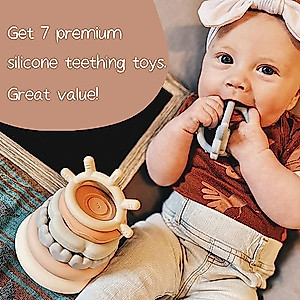 Moonkie Stacks of Circles Soft Teething Toy | Educational Learning Baby Toy | Stacking Ring Toys for Babies | 7 Piece Teethers Set