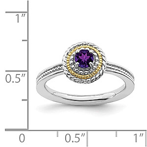 Solid 925 Sterling Silver and 14k Yellow Gold Stackable 925 Sterling Silver Amethyst Purple February Gemstone Ring Eternity Band Size 9