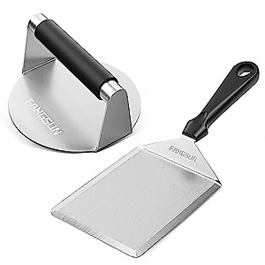 FANGSUN Smashed Burger Press Kit, Stainless Steel Burger Smasher & Grill Spatula for Outdoor Cooking, 5.8” Hamburger Press & 5" BBQ Spatula, Griddle Accessories Kit for Flat Griddle, Grilling Gift
