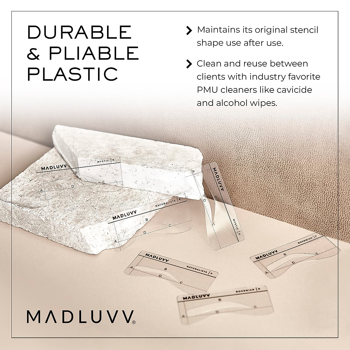 MADLUVV Eyebrow Shaper Stencils, Reusable Brow Mapping Template for PMU Professionals, Semi-Permanent Makeup Mapping, 6 Stencils (3 Stencil Shapes in Both Petite and Regular Sizes) - Low Profile Set