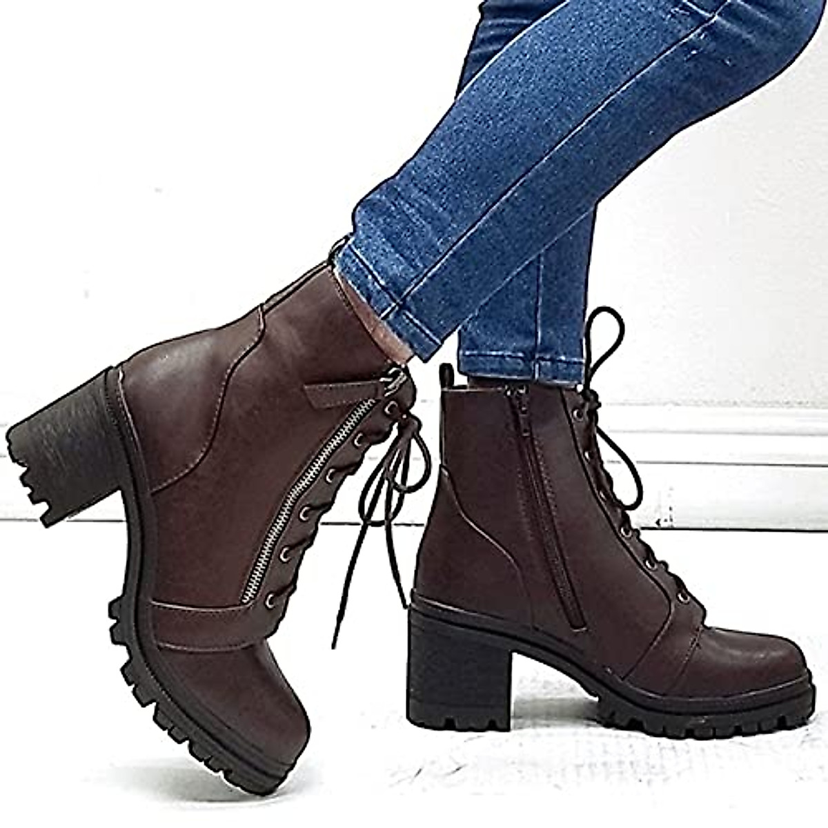 Cow Print Boots for Women Up Lace Heel Chunky Short Wide Calf Cowboy Boots Women Chunky Block Heel Square-Toe Comfortable Short Black Boots