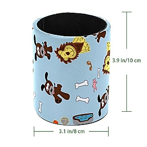 Large Capacity Round Pen Holder for Desk Cartoon Mini Animals Pencil Cup Organizer for Office, Classroom, Home, PU Leather Makeup Brush Holders