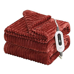 Reaks Heated Blanket Throw - 50" x 60" Electric Blanket with 4 Fast Heating Levels & 3 Hours Auto Off, Soft Flannel Heating Blankets for Home Office, UL&FCC Certification, Machine Washable, Red
