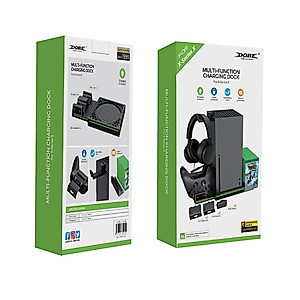 GAMFAMI Vertical Stand Compatible with Xbox Series X Console, Dual Charging Station with 2 Rechargeable Battery for Xbox Series X Controller, with 10 Game Card Slot and Headphones Holder & 4 Cover…