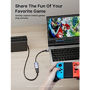 Video Capture Card 4K, JSAUX External Camera Adapter HDMI to USB Video Audio Recording in 1080P@30Hz, 4K@30Hz for Streaming, Home Office, Live Broadcasting, Video Conference, Teaching, Gaming(Grey)