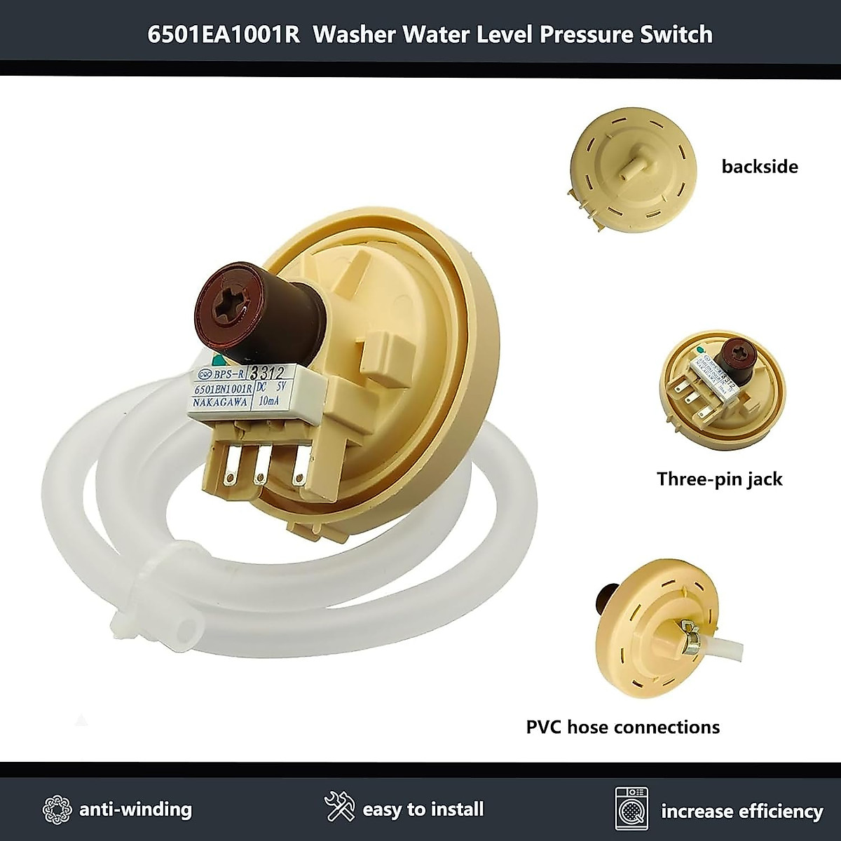 OEM 6501EA1001R Washer Water Level Pressure Switch LG Washer Water Pressure Switch 6501EA1001 AP5204365 PS3529177 (6501EA1001R)