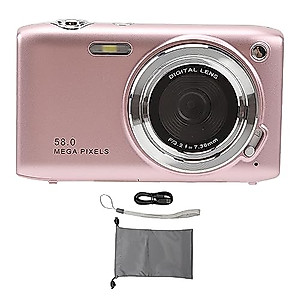 4K Digital Camera, 58MP 16X Zoom Auto Focus Vlogging Camera, Kids Compact Camera with 2.88Inch HD TFT Screen, Face Recognition, Timing Function, Fixed Focus Macro (Pink)