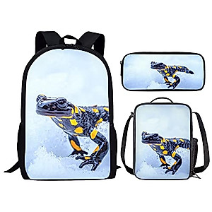 Agoviwo Salamander Print Kids School Backpack Set Large Bookbag Daypack with Lunch Box and Pen Bag