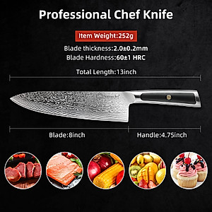 Sunnecko Chef Knife Nakiri Knife Santoku Knife and Utility Knife