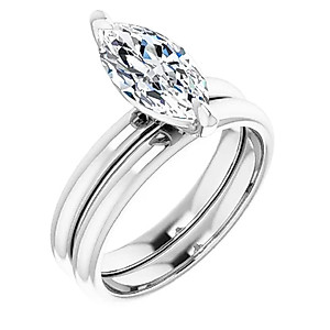 Solid Gold Engagement Ring Set for Women, Handmade 2 Carats Marquise Cut Moissanite Solitaire Ring Set Diamond Wedding Bridal Rings Anniversary Propose Gifts Her, 10K/14K/18K, 925 Silver