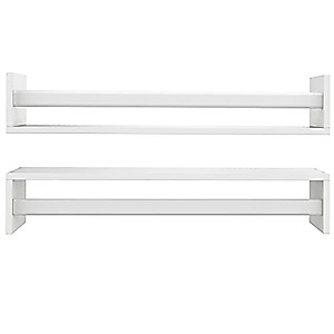 Ballucci Set of 2 Wall Mount Bookshelves, Wood Floating Wall Shelves with Towel Bar Rack for Nursery, Kitchen, Living Room, Bedroom, Bathroom, Office; 23 Inch - White