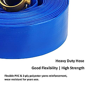 2" x 100ft Blue PVC Backwash Hose for Swimming Pools, Heavy Duty Discharge Hose Reinforced Pool Drain Hose with Aluminum Pin Lug Fittings