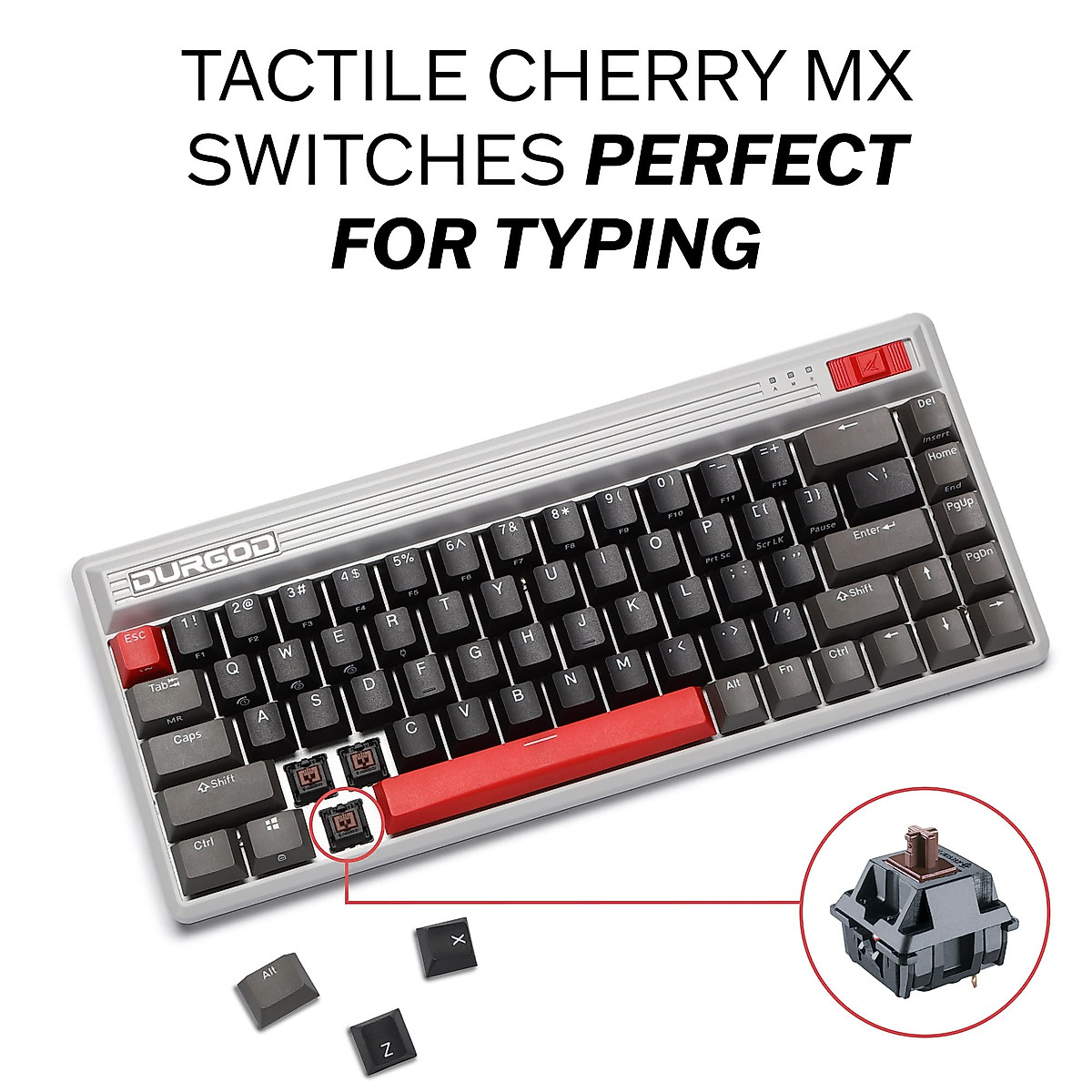 DURGOD Fusion Mechanical Retro Keyboard | 65% Layout | Wireless 2.4 GHz, Bluetooth 5.0, USB C | Doubleshot PBT | Up to 40 Days Battery Life | Windows, Android, iOS (Cherry MX Brown, Steam)