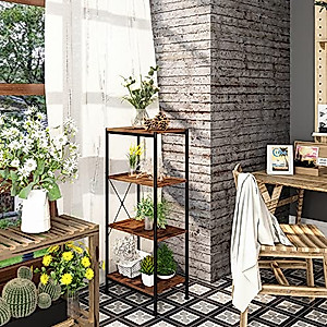 4 Tier Storage Shelves Narrow Shelf Unit Metal Shelves Shelf Free Standing Shelf Organisers Modern Shelf Ladder Shelf Bookshelf for Bathroom Kitchen Bedroom Hallway Steel & Wooden Black & Brown