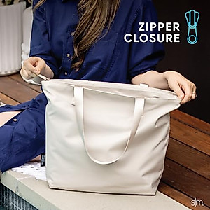 Simple Modern Tote Bag for Women | Medium Water-Resistant Laptop Purse with Compartments and Zipper Top | Shoulder Bag with Pockets for Work, Travel & School | Almond Birch