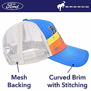 Ford Bronco Embroidered Logo Washed Cotton Adjustable Trucker Hat with Curved Brim, Royal Blue, One Size