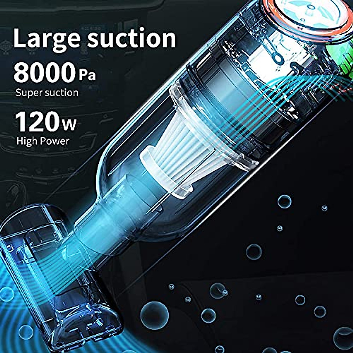LIKOVSCI 120W High Power Car Vacuum Cleaner Cordless Rechargeable 8000Pa Small Handheld Vacuum for Wet/Dry/Car/Home/Office/Pet Hair/Computer