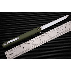 Samior GA035 Small Slim Folding Pocket Flipper Knife, 3.5 inches 5CR13 Tanto Blade, ABS Handle With Liner lock Pocket Clip, Low Profile Gentleman's EDC Knives 1.3oz, Army Green