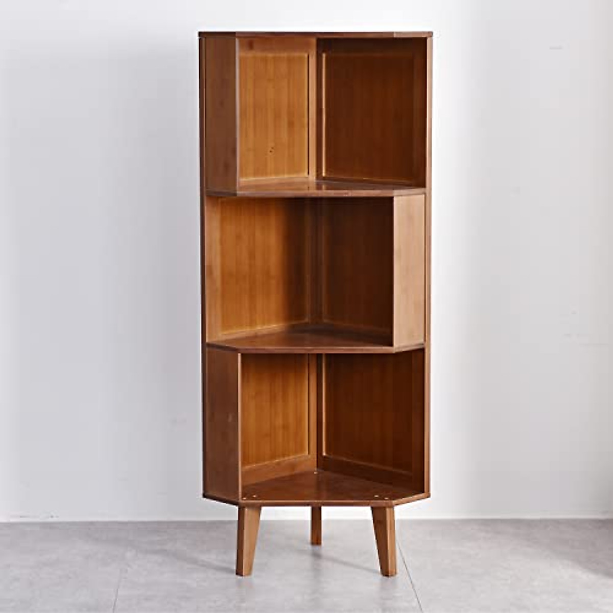 Maydear 3 Tier Corner Shelf, Rustic Corner Storage Rack Plant Stand Small Bookshelf for Living Room, Home Office, Kitchen, Small Space