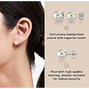 THE PEARL SOURCE AAAA Quality 14K Gold Plated 9mm Sterling Silver White Freshwater Real Pearl Earrings for Women | Hypoallergenic Earrings with Genuine Cultured Pearls