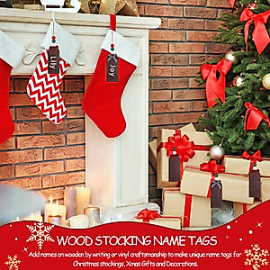DIYASY Christmas Stocking Name Tags, 12 Pack Personalized Wooden Haning Tags Farmhouse Stocking Sign Unfinished Blank Chalkboard Tags with Wood Beads, Bows, Hemp Rope & Needle