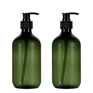 sdoot Green Pump Bottle, 2 Pack Shampoo Bottles with Pump, 17oz Refillable Plastic Soap Dispenser Pump Bottle for Shampoo Conditioner, Shampoo Lotion Body Wash