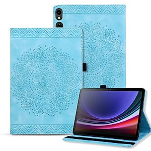 Rosbtib Case Compatible with Samsung Galaxy Tab S9/S8/S7 Cover, Premium PU Leather Folio Cover with Mandala Embossed Design for Galaxy Tab S9/S8/S7 - Blue