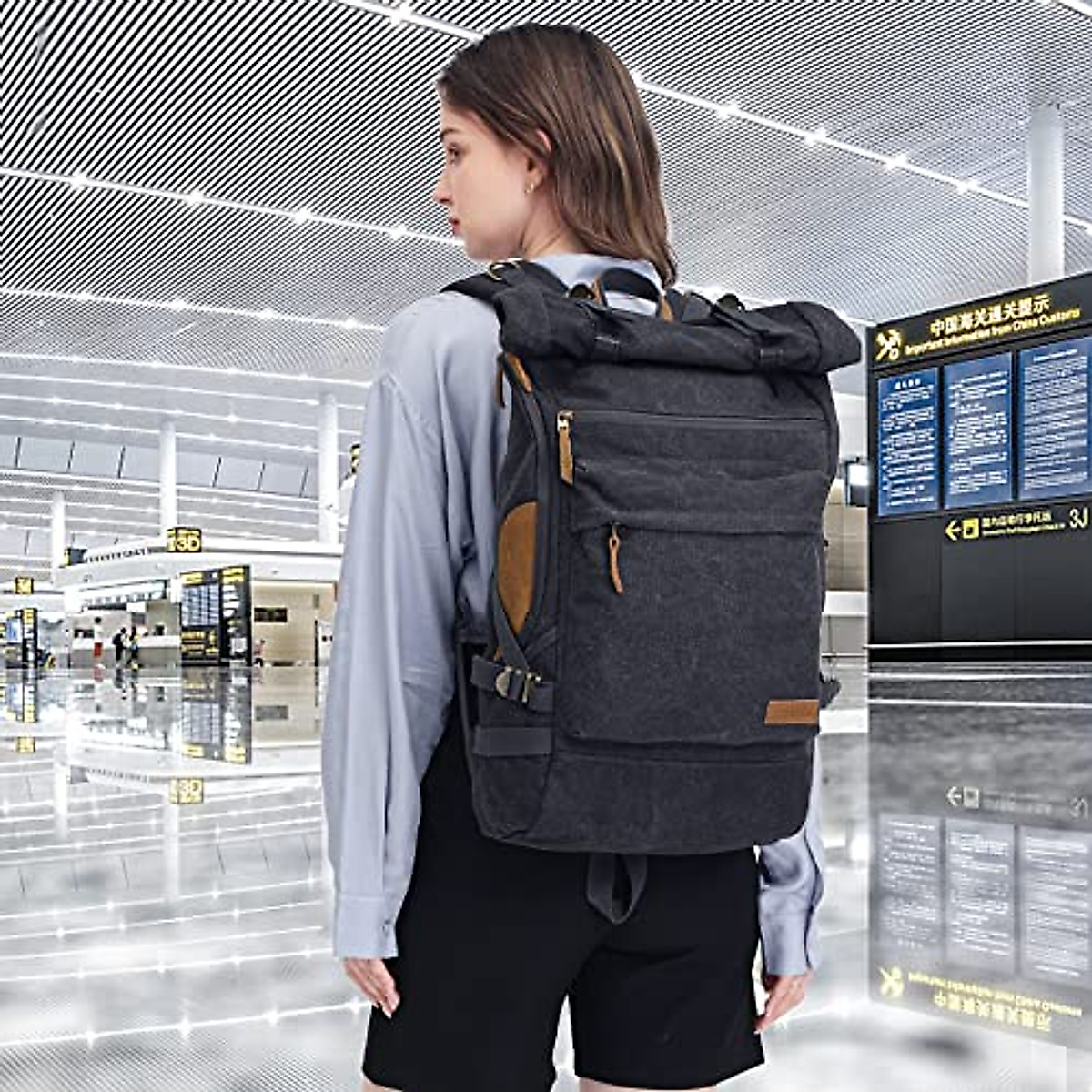 SUOVOCK travel backpack, carry on backpack, backpack for college, 14-17 inch laptop backpack, backpack with usb charging port(canvas)