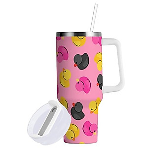 MCHIVER Colorful Ducks 30 oz Tumbler with Handle and Straw Stainless Steel Vacuum Water Bottle Leak-proof Travel Coffee Mug Thermos Water Bottle for Water Iced Tea Coffee