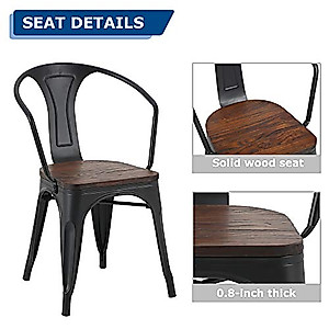 LSSBOUGHT Tolix Style Metal Dining Chair Indoor-Outdoor Use Kitchen Chairs Stackable Arm Chairs Set of 2 (Black)